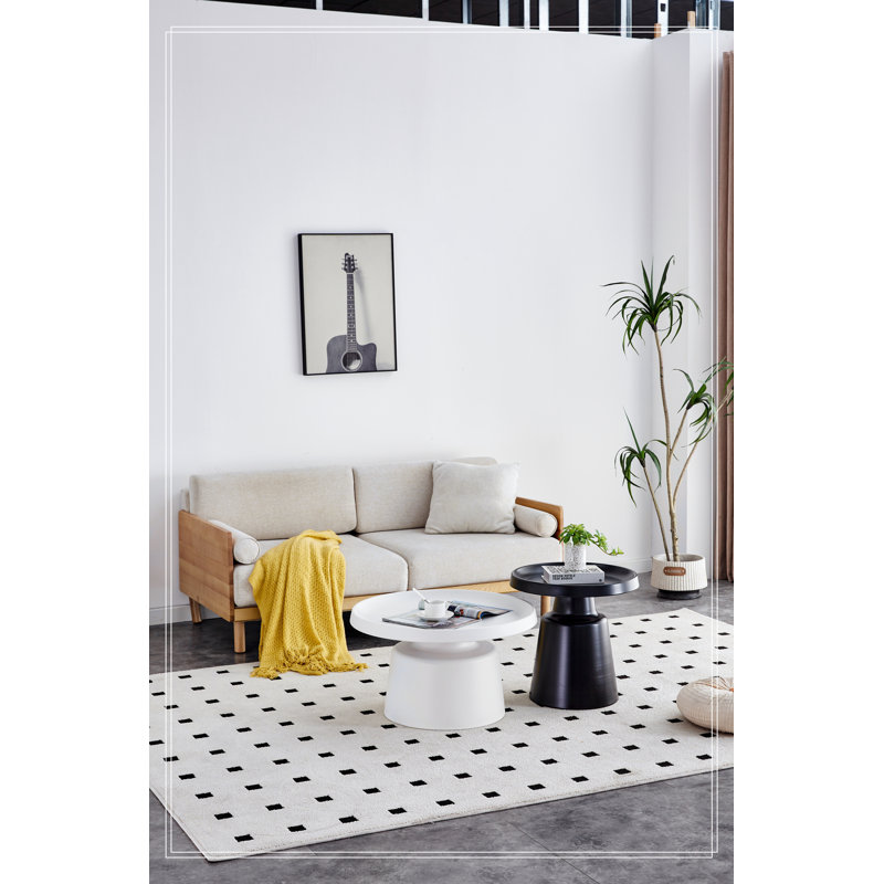 Set of 2 round metal side coffee table black and white 70cm and balck 50 cm